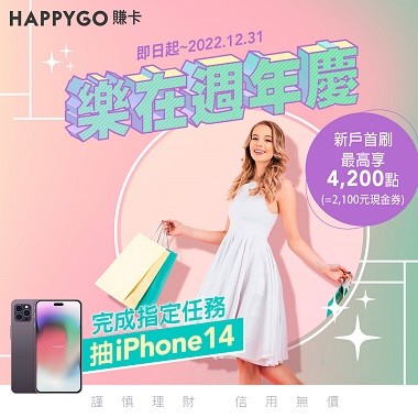 HAPPY GO專屬新戶禮！完成任務抽iPhone 14_卡友好康_HAPPYGO_快樂購
