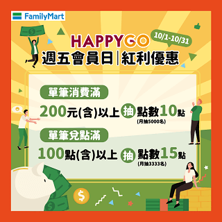 週五到全家 會員日送25點!_卡友好康_HAPPYGO_快樂購