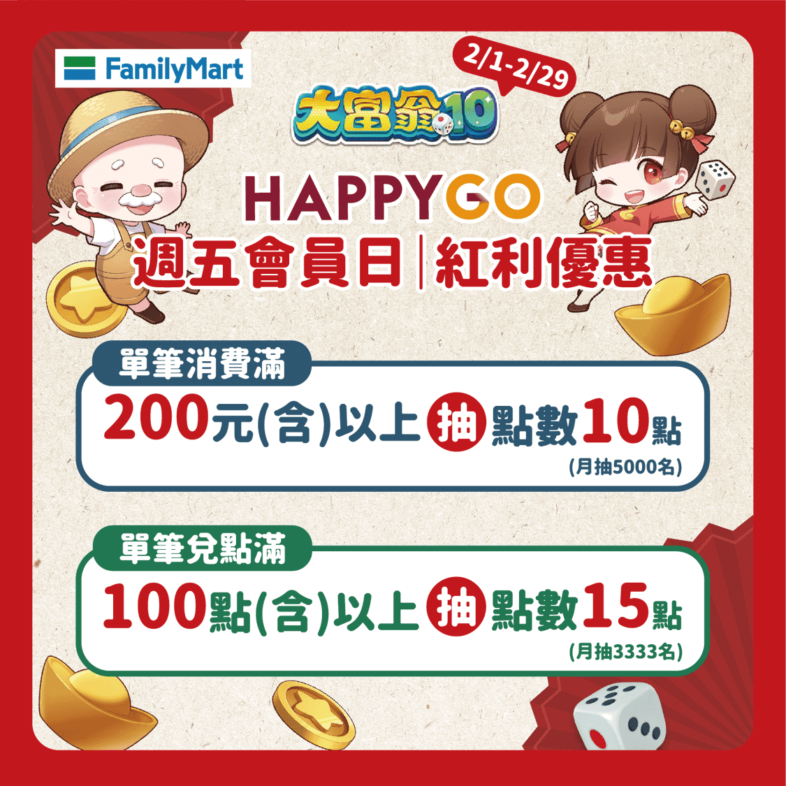 2月週五全家，會員日送25點_卡友好康_HAPPYGO_快樂購